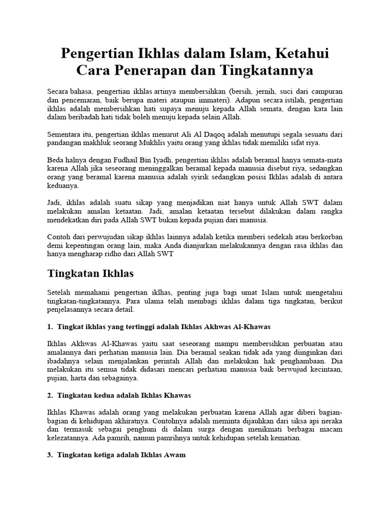 Pengertian dan Tingkatan Ikhlas dalam Islam | PDF