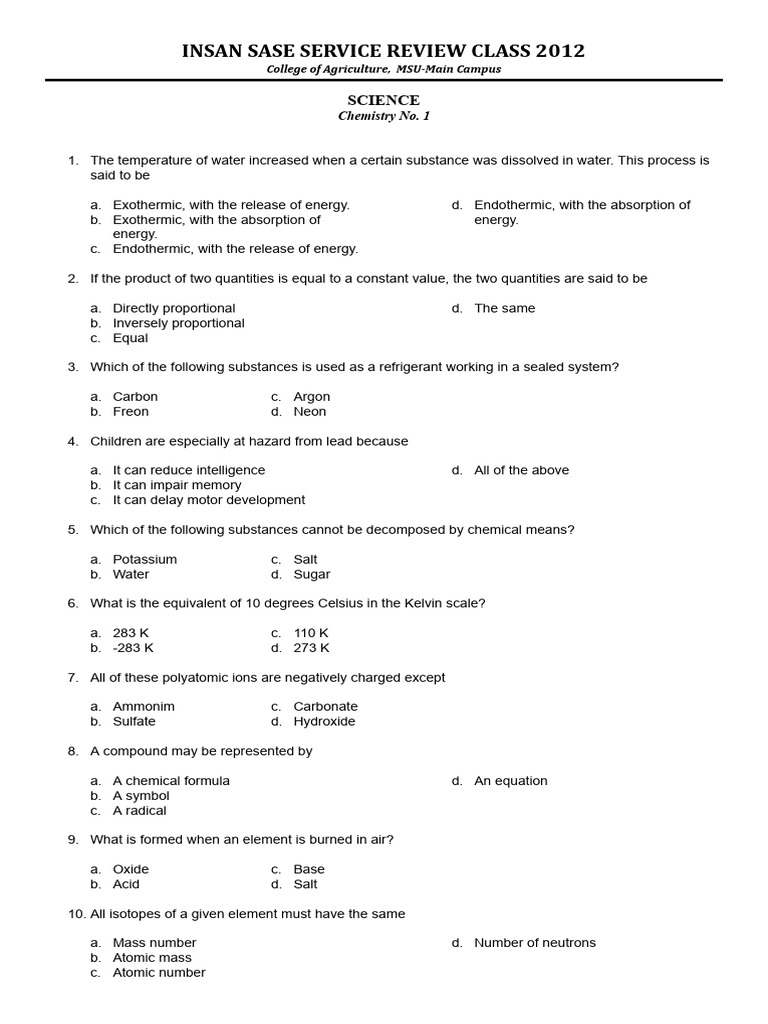 (MSU SASE) Chemistry-1 | PDF | Chemical Bond | Chemical Reactions
