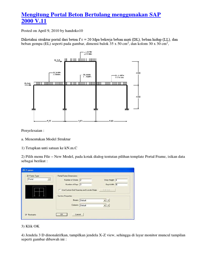 Mengitung Portal Beton Bertulang Menggunakan SAP 2000 | PDF | Komputer