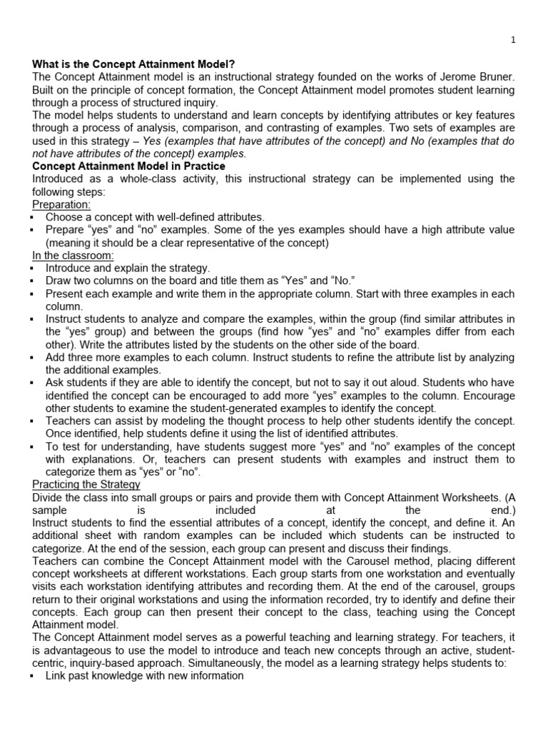 What Is The Concept Attainment Model | PDF | Learning | Teaching Method