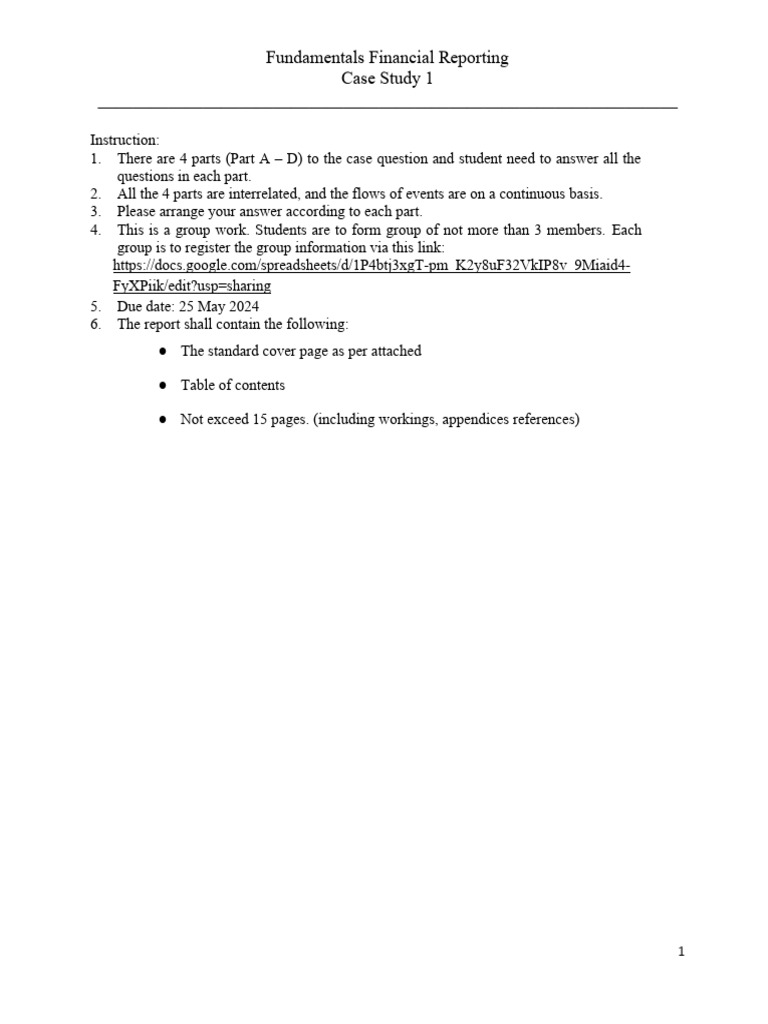 Case Study 1 Fundamental Financial Reporting Pdf Debits And