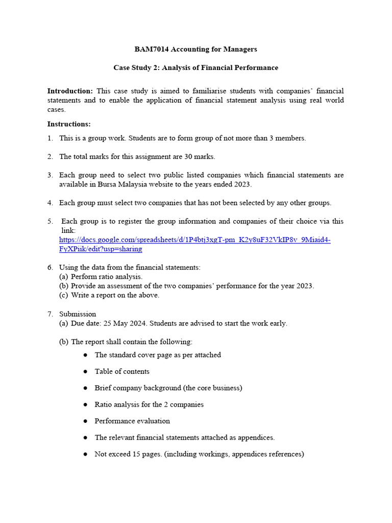 Financial Performance Analysis Case Study | PDF | Financial Statement ...