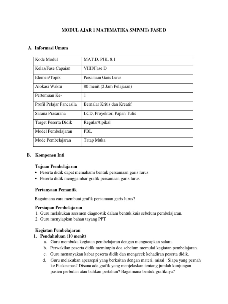 MODUL AJAR Garis Lurus Ok | PDF