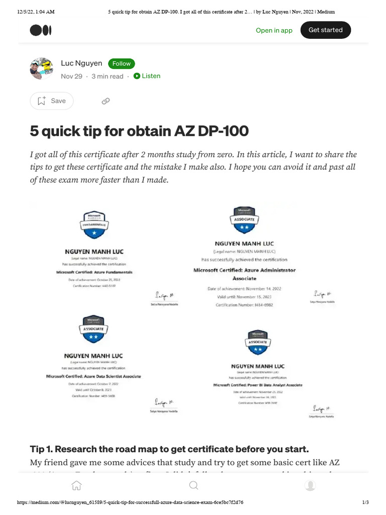 5 Quick Tip For Obtain AZ DP-100. I Got All of This Certificate After 2 ...