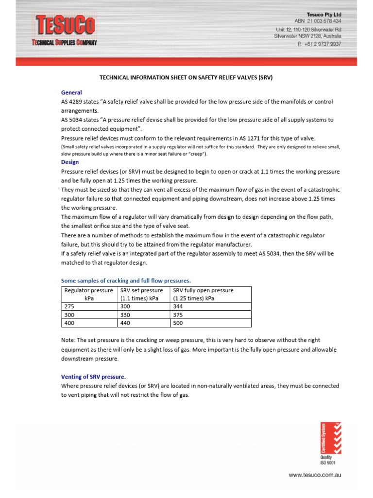 Safety Relief Valves Information Sheet | Download Free PDF | Valve ...