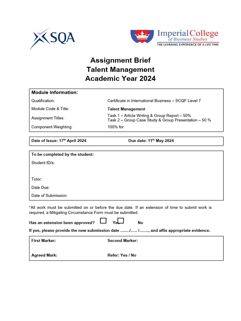 Assignment - SQA L07 Block 3 - Talent Management March 2024 - Final ...