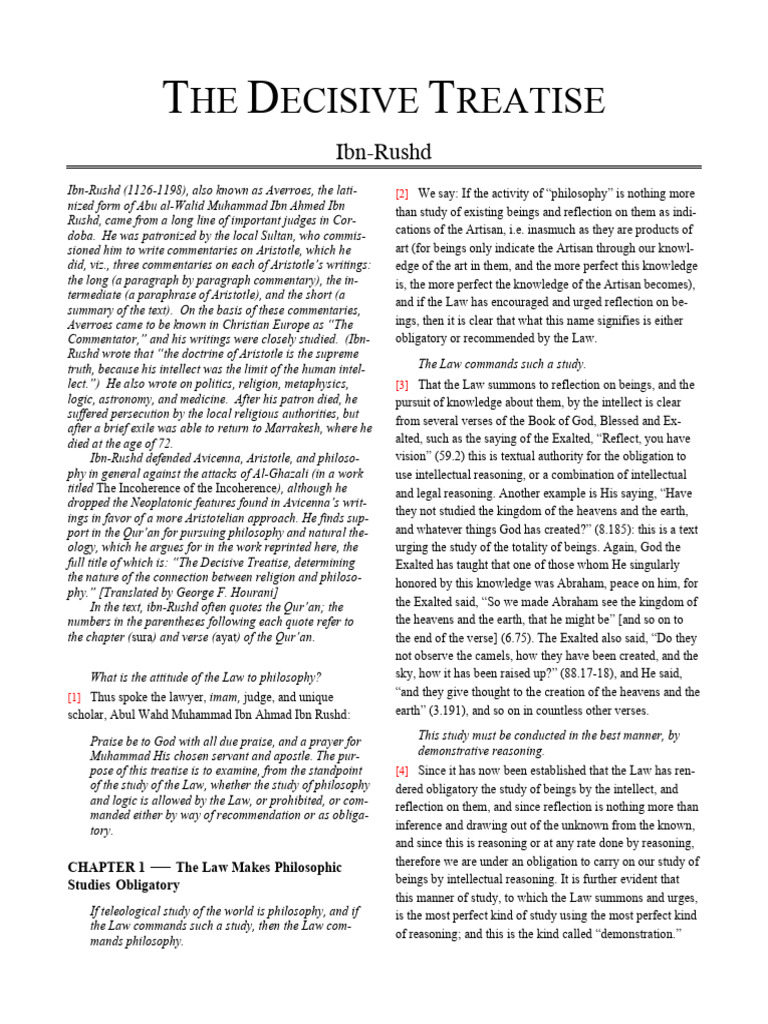 Ibn Rushd, DecisiveTreatise | PDF | Reason