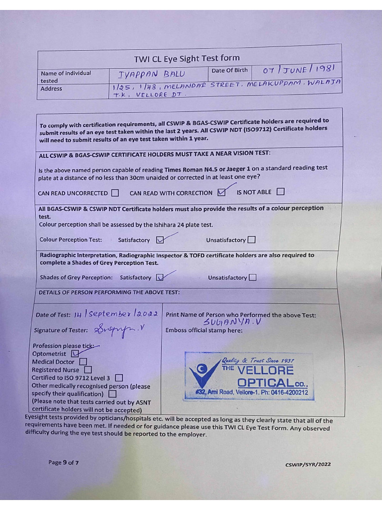 Eye Certificate | PDF