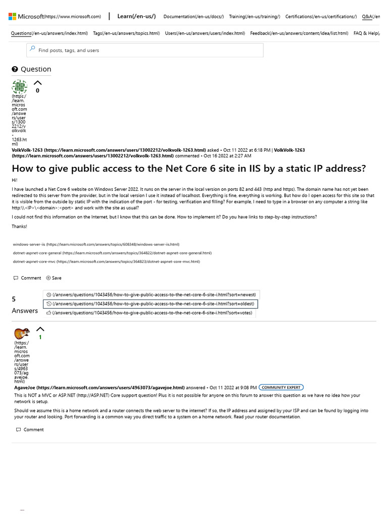 How To Give Public Access To The Net Core 6 Site in IIS by A Static IP Address - Microsoft Q&A ...