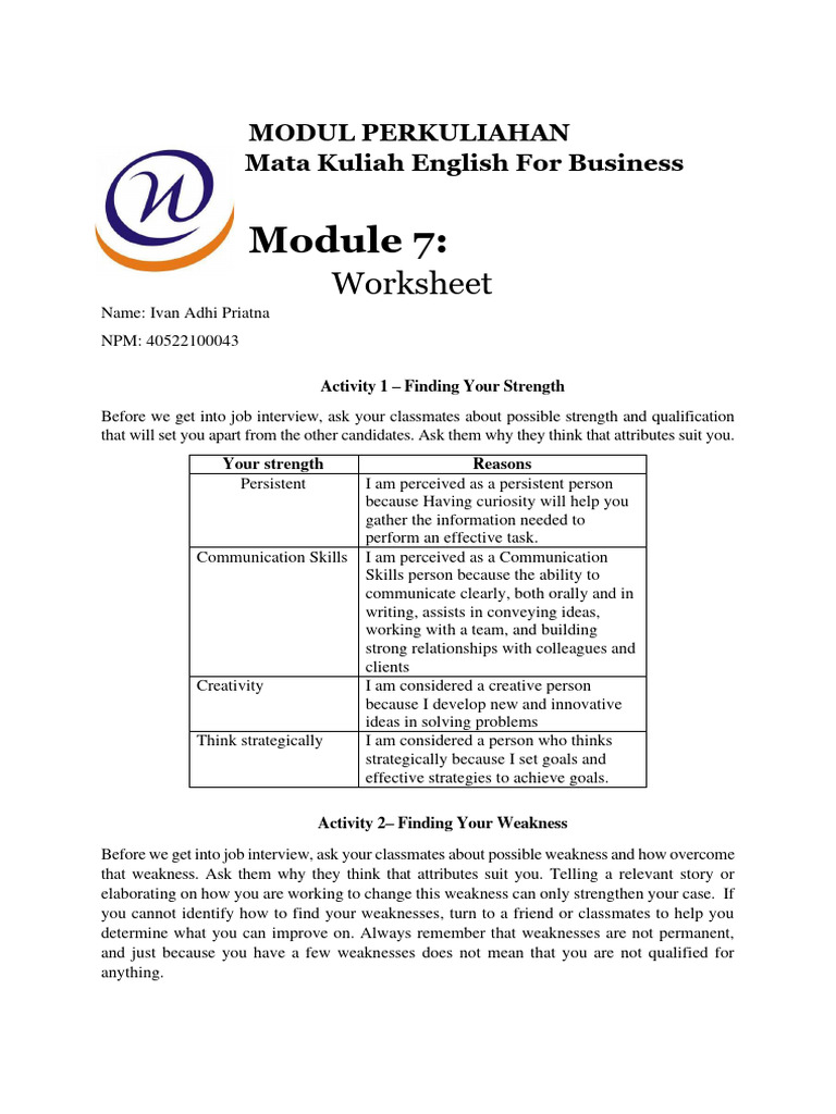 Ivan Adhi Priatna - Tugas Modul 7 | PDF | Job Interview | Learning
