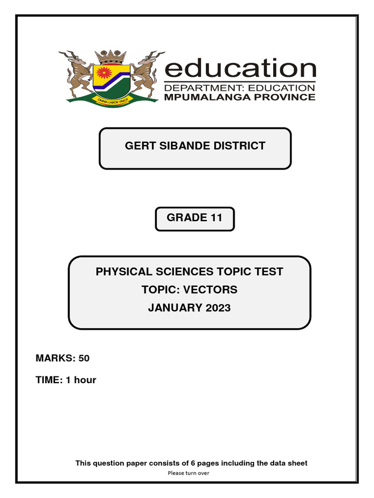 Grade 11 Topic Test Vectors Feb 2023 | PDF | Force | Euclidean Vector
