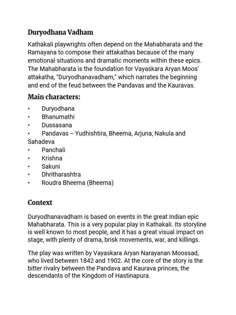 Duryodhana Vadham | PDF