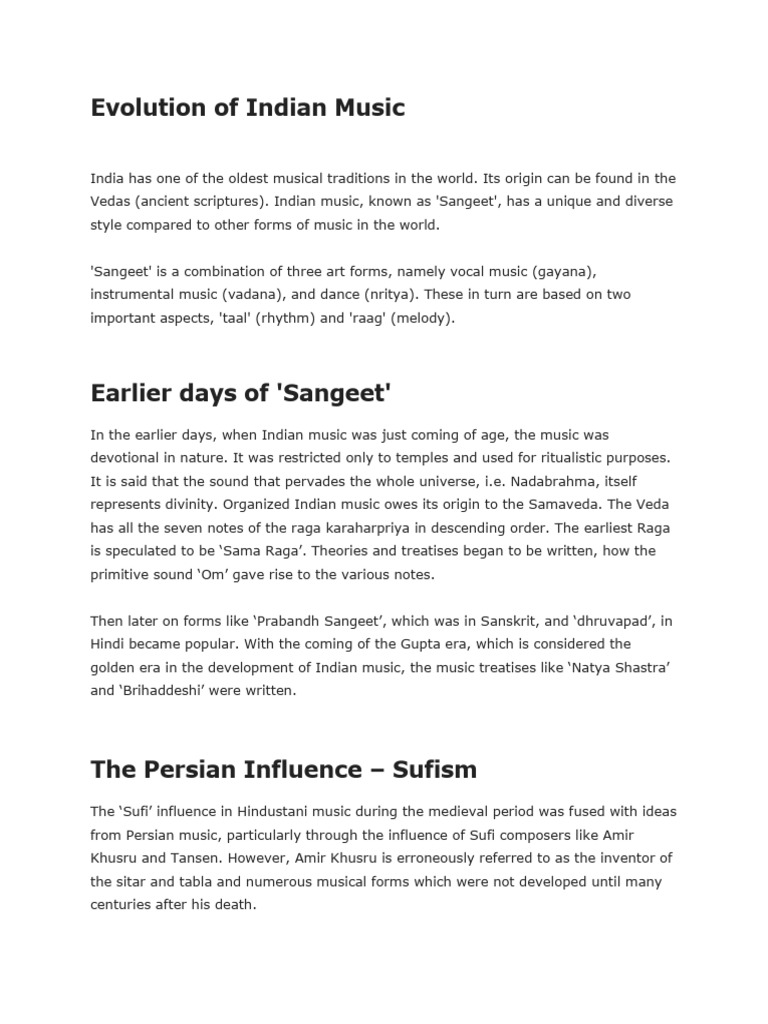 Evolution of Indian Music | PDF | Musicology | Classical And Art Music ...