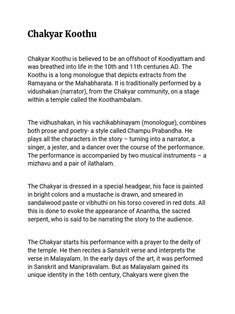 Chakyar Koothu | PDF | Classics