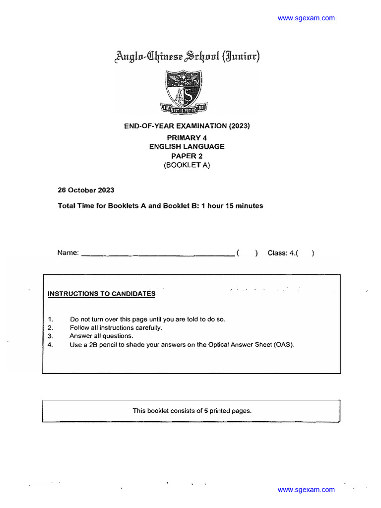 2023-P4-English-End of Year Exam-ACSJ | PDF