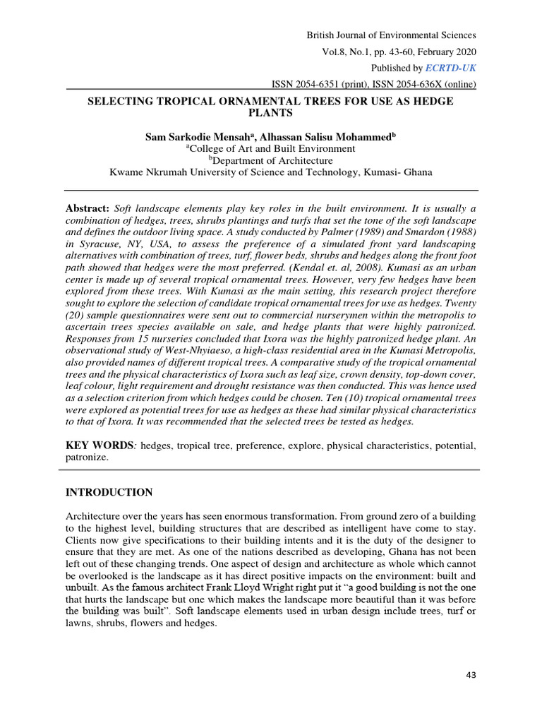 Selecting Tropical Ornamental Trees For Use As Hedge Plants | PDF ...