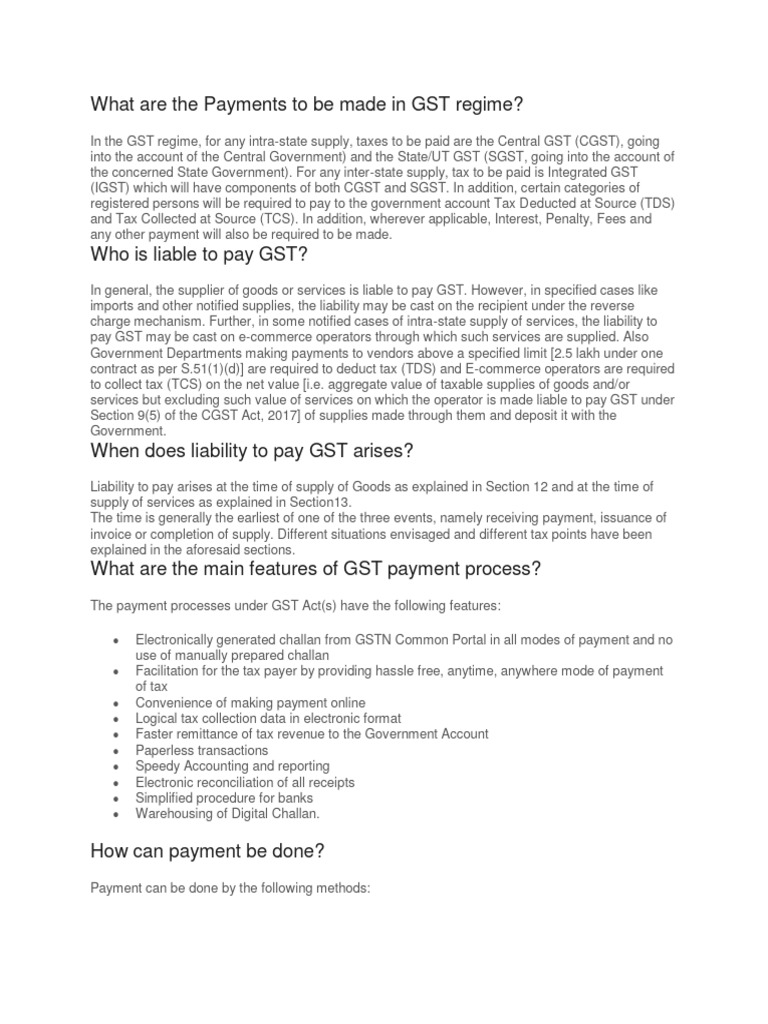 GST Payment Methods and Processes | PDF | Payments | Debits And Credits