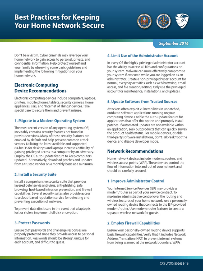 NSA Guide Keeping Home Network Secure | PDF | Security | Computer Security NSA Guide Keeping Home Network Secure | PDF | Security | Computer Security