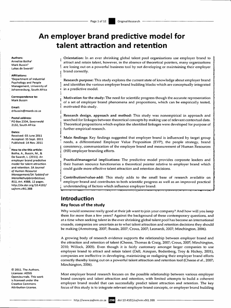 Employer Brand Model for Talent Retention | PDF | Brand | Employee ...