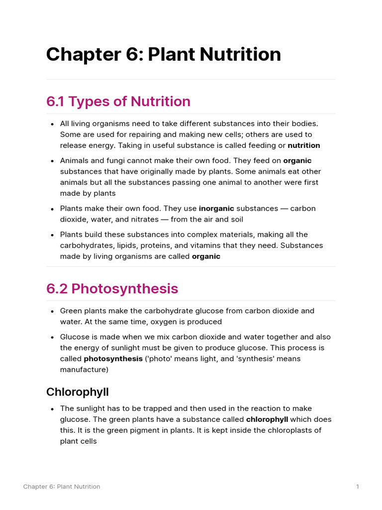 Chapter 6 Plant Nutrition | PDF | Leaf | Photosynthesis