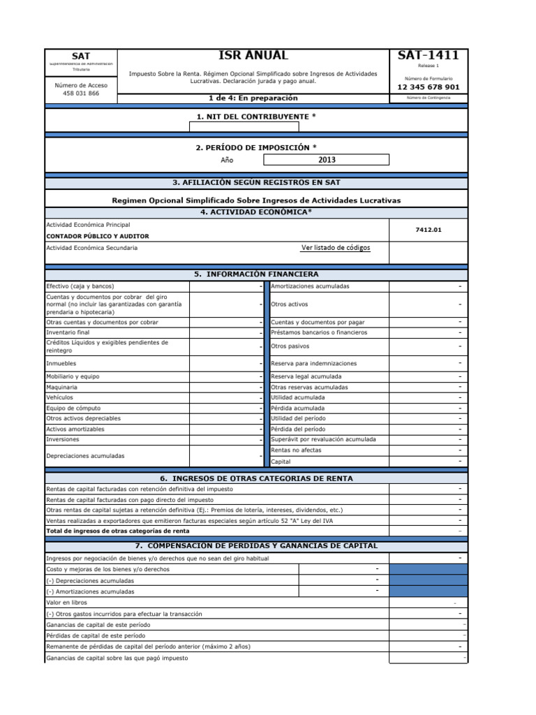Formulario ISR Anual SAT-1411 | PDF | Impuestos | Impuesto sobre la renta