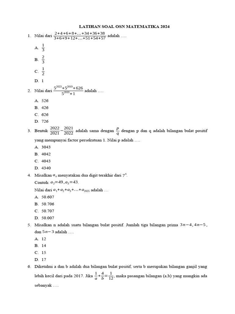 Latihan Soal Osn Matematika 2024 | PDF