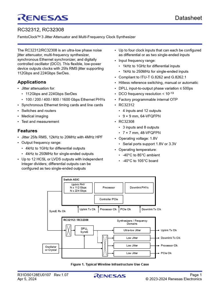 RC32312/RC32308 Jitter Attenuator Datasheet | PDF | Information And ...