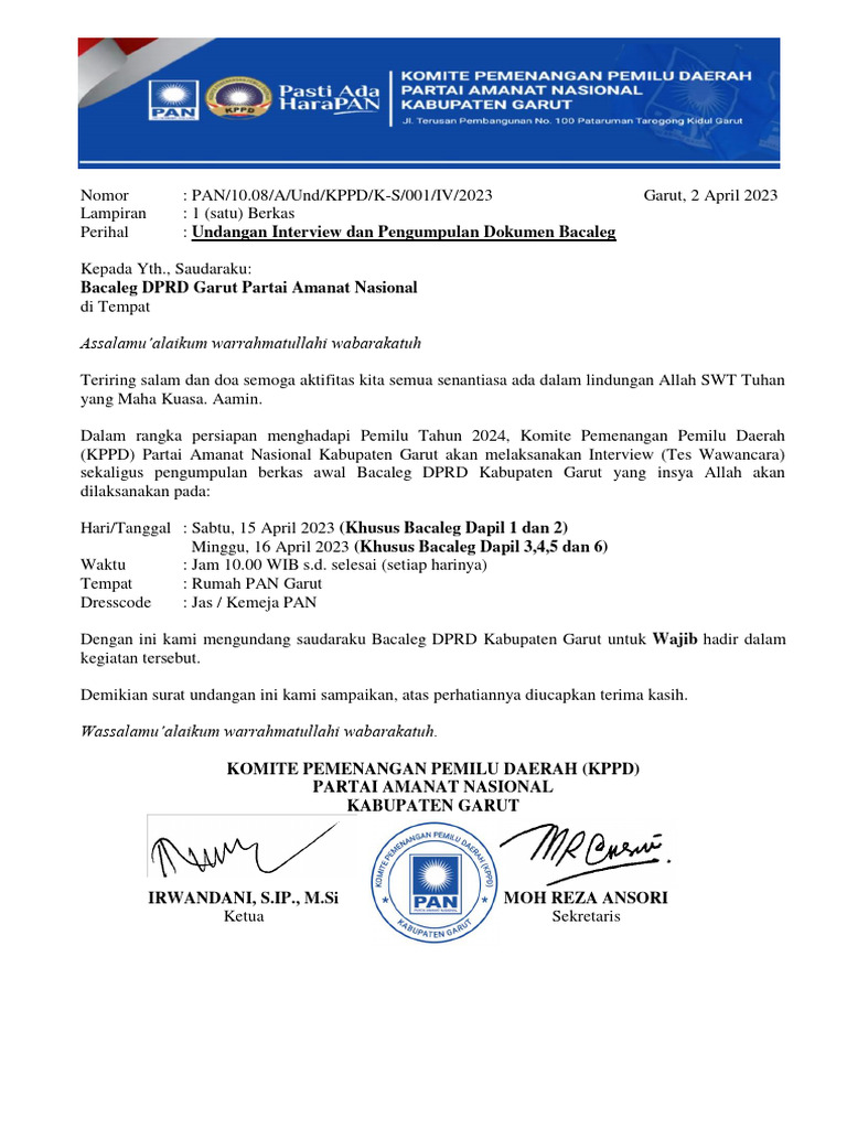 Surat Undangan Interview Bacaleg | PDF | Olahraga & Rekreasi