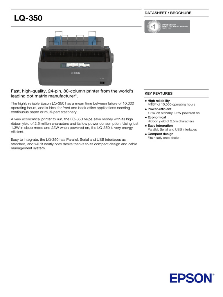 Epson LQ-350 Printer Datasheet | PDF | Printer (Computing) | Computer Science