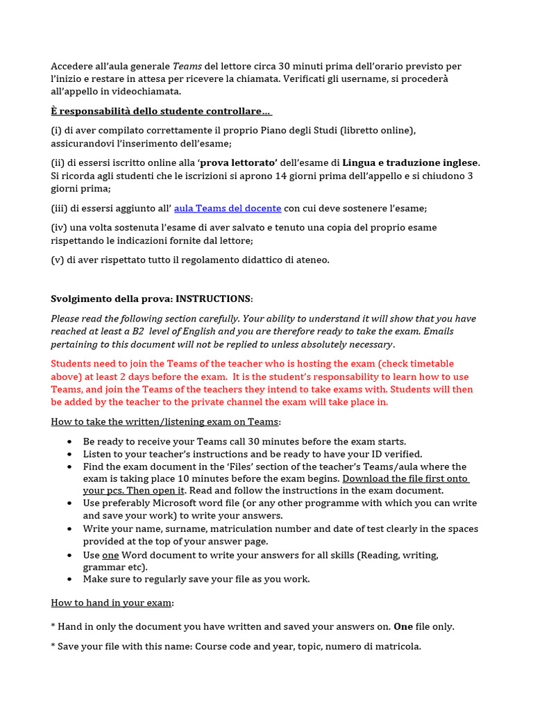 Modalita Esame Scritto Su Teams | PDF | Qualifications