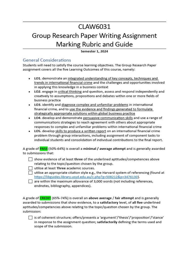 CLAW6031 Group Resaerch Paper Assignment Rubric-1 | PDF | Learning ...