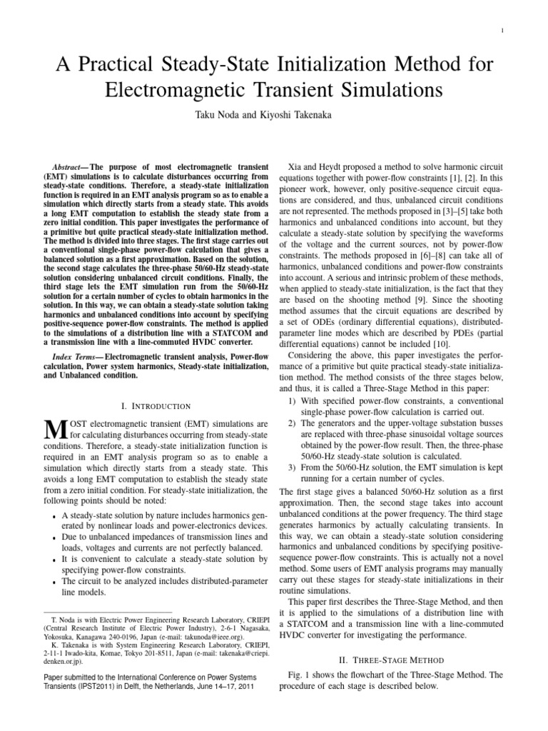 A Practical Steady-State Initialization Method For EMTP Studies | PDF | Electrical Network ...
