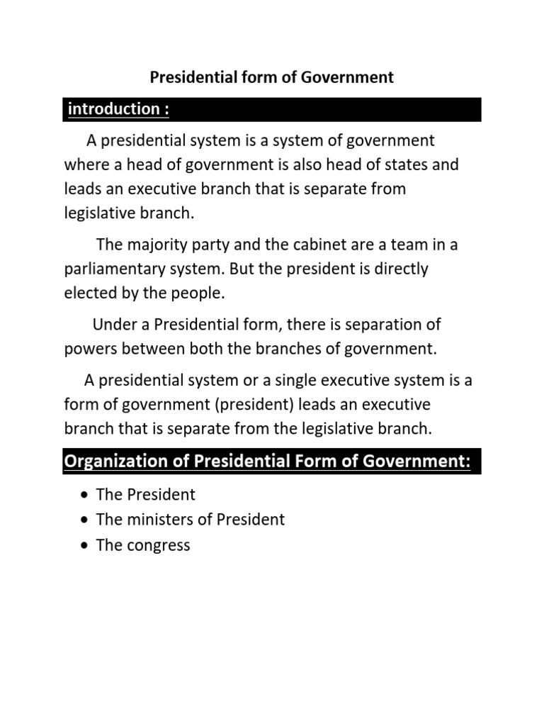 Presidential Form of Government | Download Free PDF | Separation Of ...