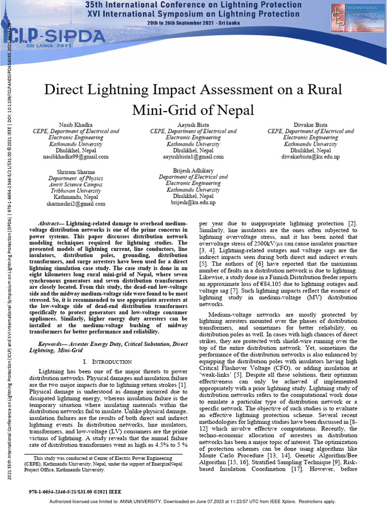Direct Lightning Impact Assessment On A Rural Mini-Grid of Nepal | PDF ...