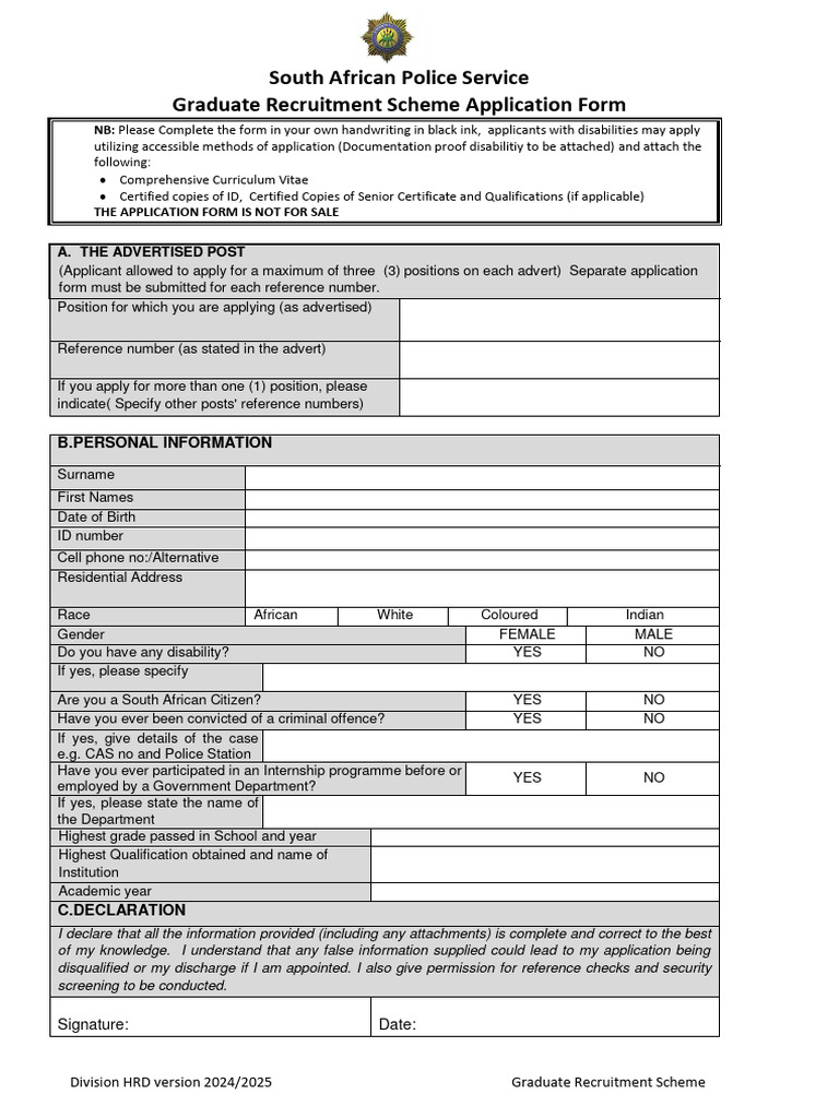 Graduate Recruitment Scheme Application Form 202425 | PDF