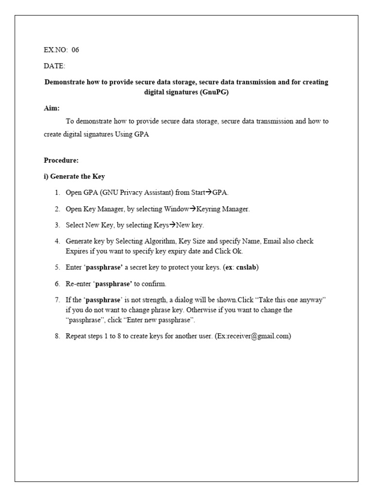 IT6712 Security Lab Record For Print | PDF | Key (Cryptography) | Windows Registry