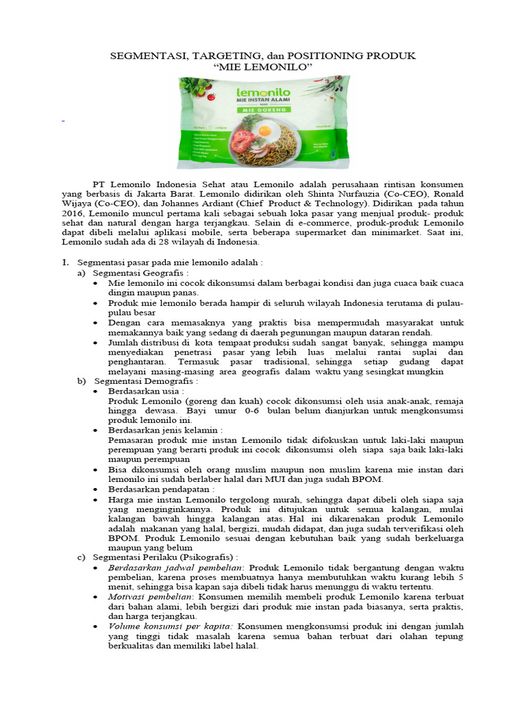 Strategi Pemasaran Mie Lemonilo | PDF