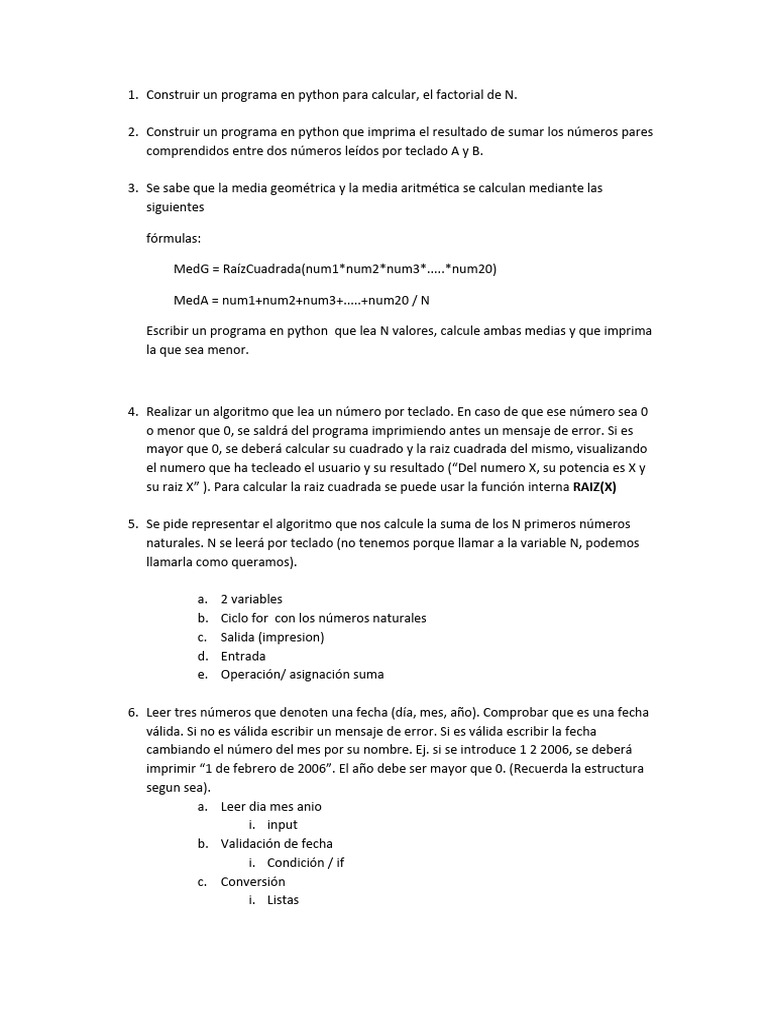 11 Guia Ejercicio Python 1 | PDF | Python (lenguaje de programación) | Raíz cuadrada