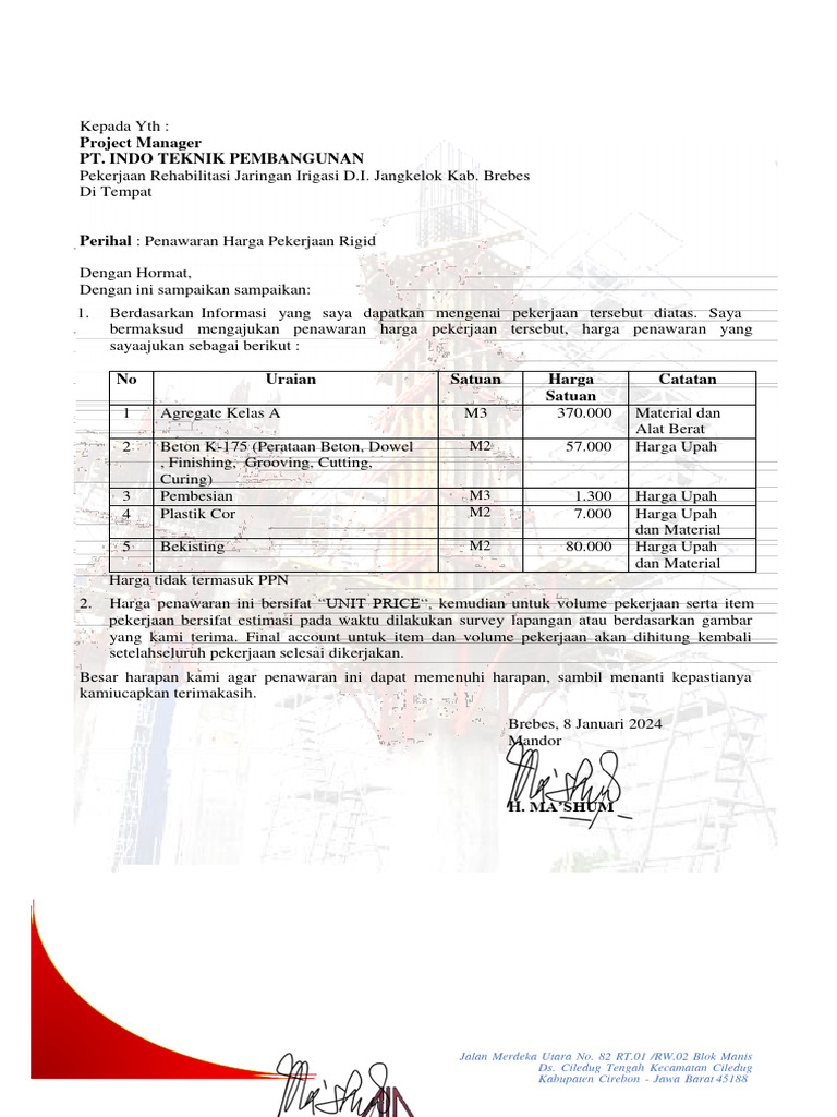 Penawaran Harga Rigid | PDF