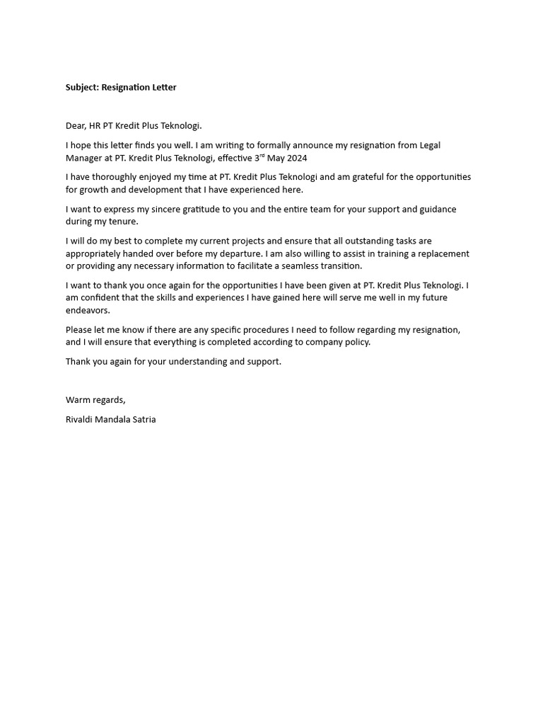 Draft Resignation Letter | PDF