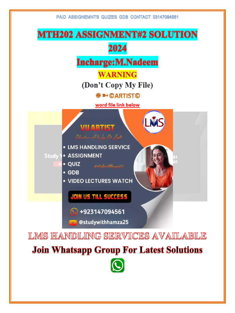 MTH202 Assignment#2 M.Nadeem Solution by ©ARTIST© 2024 | PDF