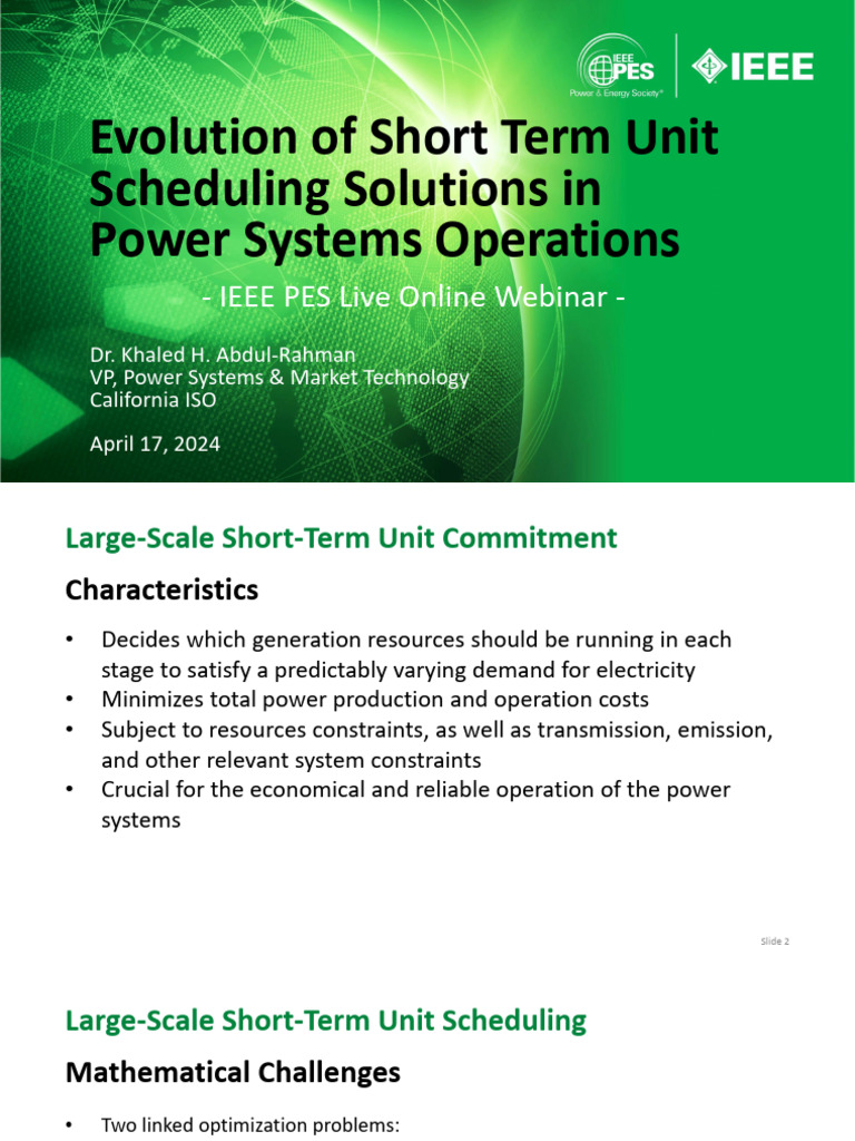 Evolution of Short Term Unit Scheduling Solutions in Power Systems ...