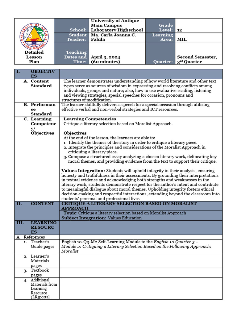 G10 Lesson Plan-Fabila | Download Free PDF | Morality | Good And Evil