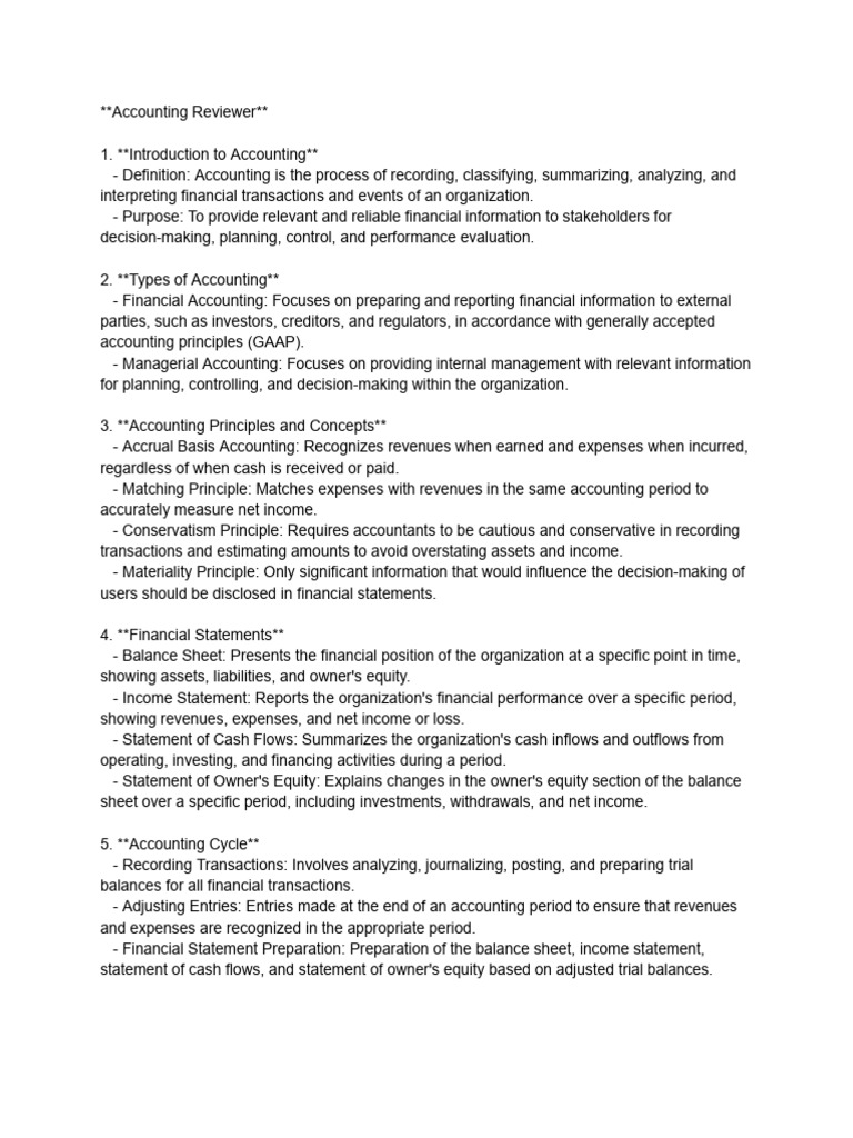 Reviewer On Accounting | PDF | Accounting | Financial Statement