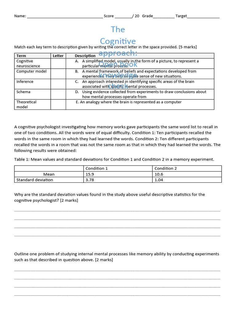 Cog Knowledge Test | PDF | Cognition | Memory