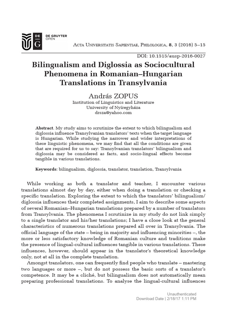 Bilingualism and Diglossia As Sociocultural Phenom | PDF | Translations | Multilingualism