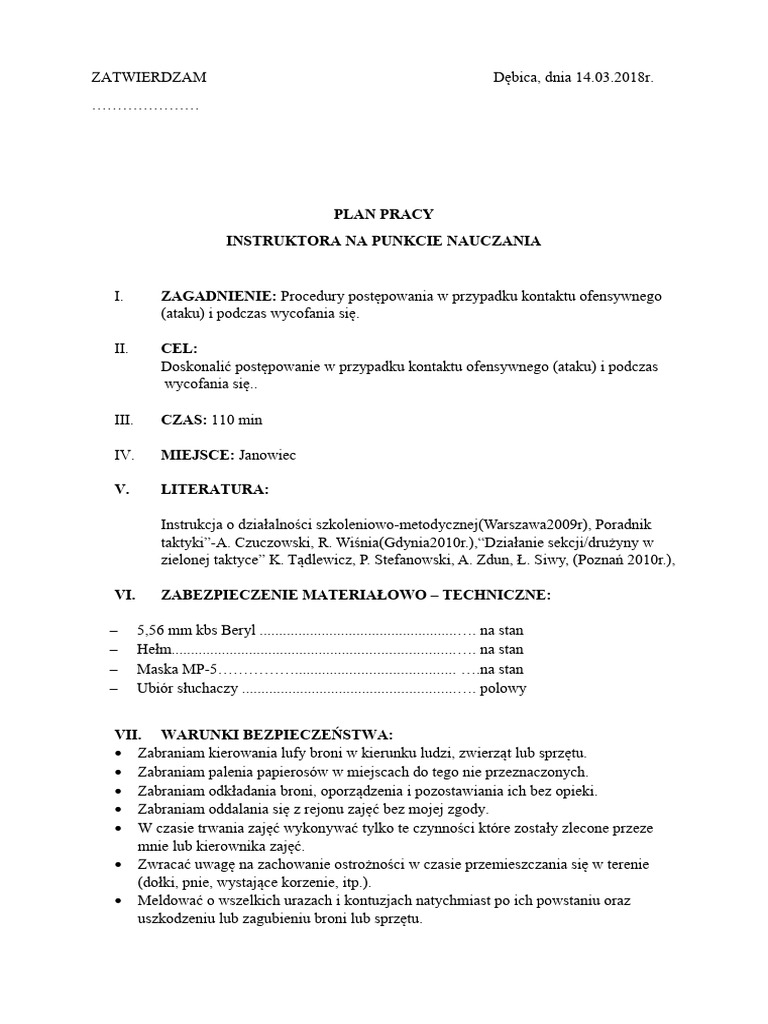 Plan Pracy Instruktora Na Punkcie Nauczania | PDF