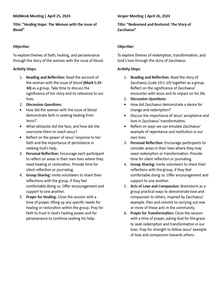 MidWeek & Vesver Meeting Activities | PDF | Shadrach, Meshach, And ...