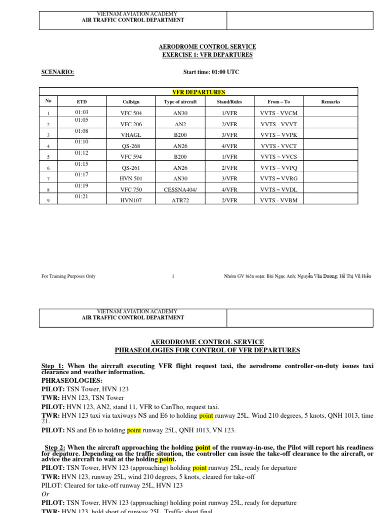 Bai Tap TWR | PDF | Air Traffic Control | Instrument Flight Rules