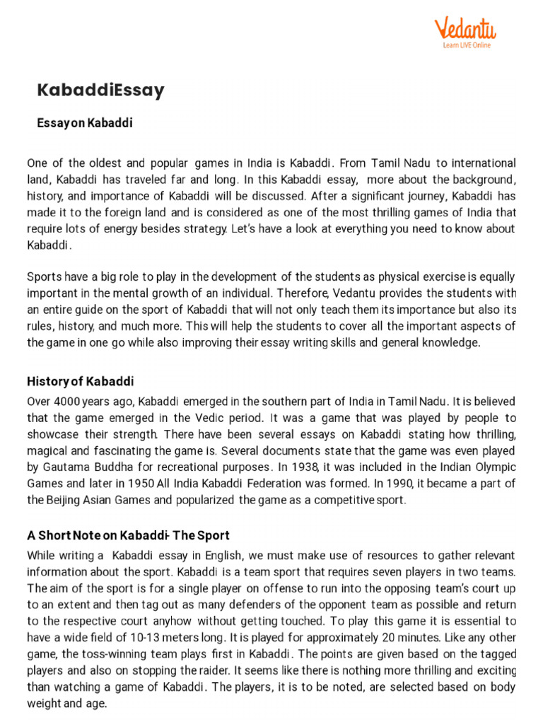 Kabaddi Essay | PDF